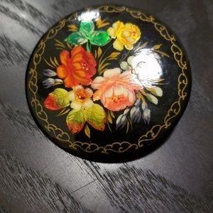 Vintage | Jewelry | Vintage Russian Hand Painted Lacquer Flower Brooch ...
